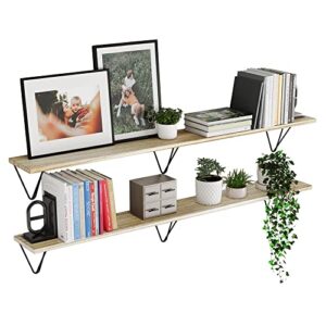 wallniture colmar 48″ rustic floating shelves for living room decor, wall bookshelf, floating shelf for kitchen, wall mounted shelves for office, wall shelves for bedroom decor, burnt set of 2