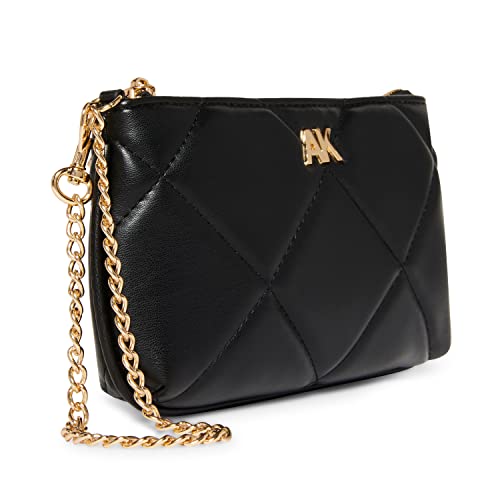 Anne Klein AK Quilted Pouch wrislet with Chain, Black/Black