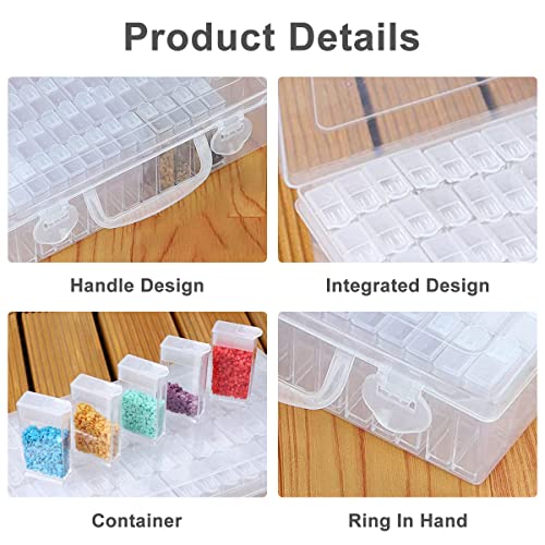 64 Slots Plastic Seed Storage Box, Reusable Seed Storage Organizer with Label Stickers Multi-Purpose Diamond Embroidery Storage Case Portable Nail Art Storage Container for Seeds