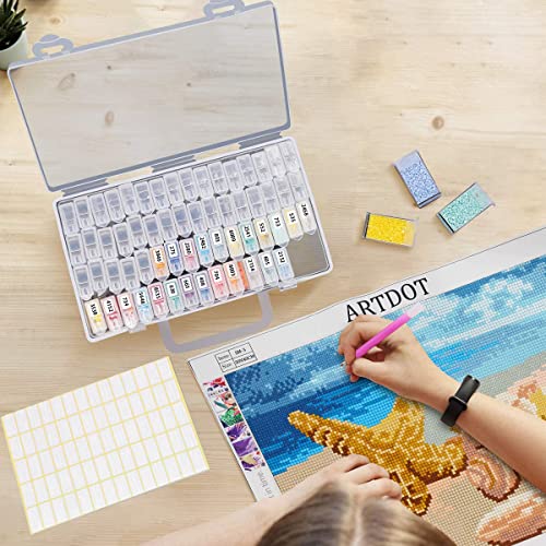 64 Slots Plastic Seed Storage Box, Reusable Seed Storage Organizer with Label Stickers Multi-Purpose Diamond Embroidery Storage Case Portable Nail Art Storage Container for Seeds