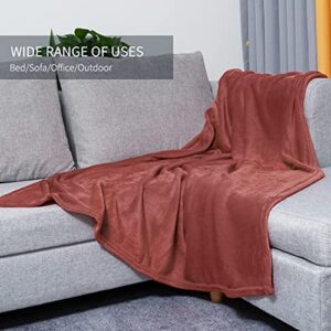 Rendiele Fleece Throw Blankets Fluffy Warm Solid Color Blankets for Bed (Terracotta, 9090 Queen)