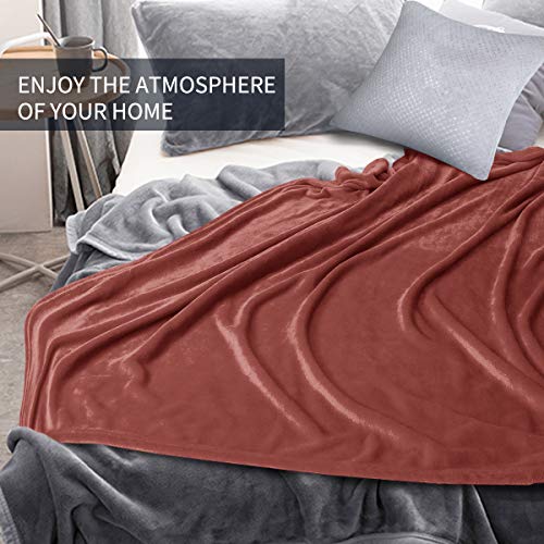 Rendiele Fleece Throw Blankets Fluffy Warm Solid Color Blankets for Bed (Terracotta, 9090 Queen)