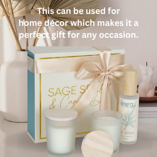 Sage Spray and Soy Wax Candles Set. Sage Spray for Cleansing Negative Energy & Smudging Kit with Soy Wax Candles - Ideal for Meditation, Therapy, Reiki. Spiritual Gifts for Women.