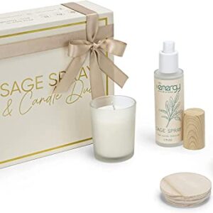 Sage Spray and Soy Wax Candles Set. Sage Spray for Cleansing Negative Energy & Smudging Kit with Soy Wax Candles - Ideal for Meditation, Therapy, Reiki. Spiritual Gifts for Women.