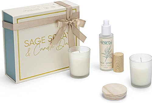 Sage Spray and Soy Wax Candles Set. Sage Spray for Cleansing Negative Energy & Smudging Kit with Soy Wax Candles - Ideal for Meditation, Therapy, Reiki. Spiritual Gifts for Women.