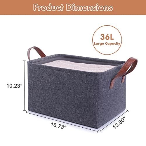 Bienvoun Storage Bins for Organizing - 36L Fabric Closet Storage Baskets with Support Rods for Clothes, Closet Organization, Shelf Storage 3-Pack Gray