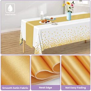 4 Pack Disposable Plastic Gold Tablecloths 54"X108" and 4 Pack Satin Table Runner 12"x 108" with 40 PCS Dinner Paper for Wedding Birthday Valentine’s Day Graduation Baby Shower Holiday