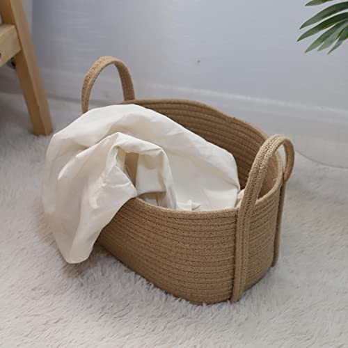 YAHUAN Woven Jute Storage Basket Wicker Storage Basket Handmade Natural Straw Rope Baskets with Handles For Blankets,Toys,Clothes,Shoes,Plant(nature jute)