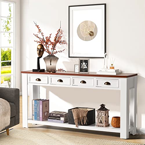 oneinmil Console Table, 60 Narrow Long Sofa Table, Entryway Table, Industrial Sofa Table, Side Table, for Hallway, Living Room, Sturdy and Stable, Easy to Assemble, White