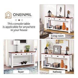 oneinmil Console Table, 60 Narrow Long Sofa Table, Entryway Table, Industrial Sofa Table, Side Table, for Hallway, Living Room, Sturdy and Stable, Easy to Assemble, White