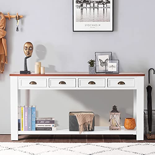 oneinmil Console Table, 60 Narrow Long Sofa Table, Entryway Table, Industrial Sofa Table, Side Table, for Hallway, Living Room, Sturdy and Stable, Easy to Assemble, White