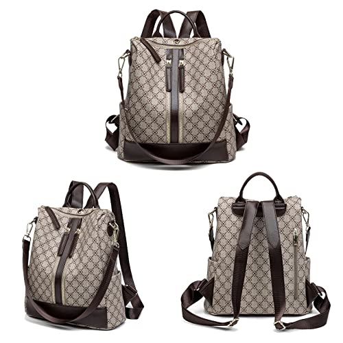 Refutuna Backpack Purse for Women - Multipurpose Fashion Brown PU Leather Designer Handbags - Ladies Shoulder Bags Convertible Travel Backpacks for Women