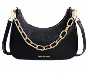 michael kors ladies shoulder bag cora large leather chain zip pouchette (black)