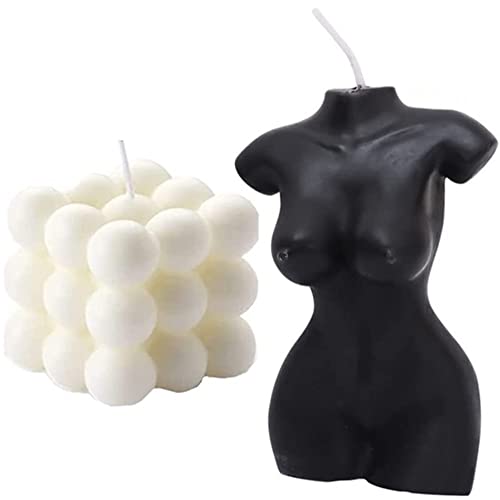 2 Pieces Bubble Candle - Cube Soy Wax Candles,Female Body Shaped Candle, Hand Poured Scented Candle, Cute Wax Candles Home Decor and Gifting (White, Black )