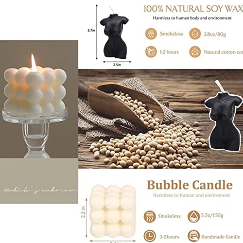 2 Pieces Bubble Candle - Cube Soy Wax Candles,Female Body Shaped Candle, Hand Poured Scented Candle, Cute Wax Candles Home Decor and Gifting (White, Black )