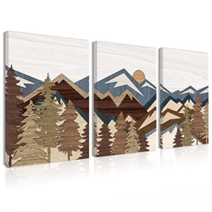 bincue boho canvas wall art decor 12″x16″ mountain paintings art,farmhouse wall decor abstract artwork 3 pieces,home living room bedroom office canvas decor gift