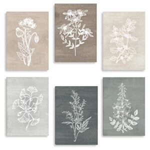 bincue neutral botanical plant canvas wall art decor 6 pieces rustic farmhouse wall art for living room bedroom and bathroom,canvas paintings print set decor wall art 12″x 16″