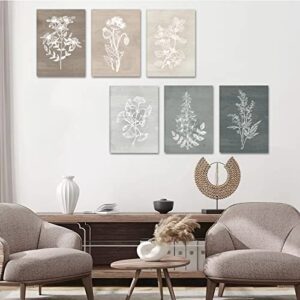 BINCUE Neutral Botanical Plant Canvas Wall Art Decor 6 Pieces Rustic Farmhouse Wall Art for Living Room Bedroom and Bathroom,Canvas Paintings Print Set Decor Wall Art 12"x 16"