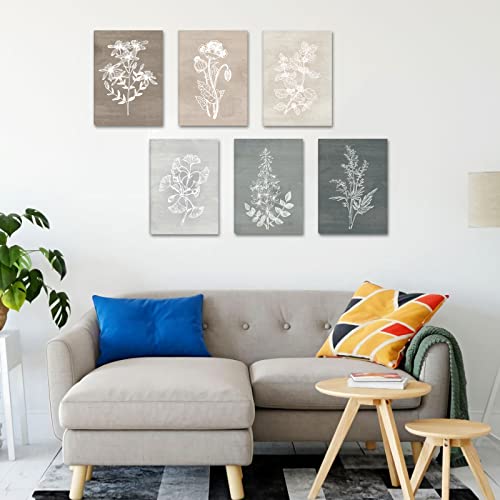 BINCUE Neutral Botanical Plant Canvas Wall Art Decor 6 Pieces Rustic Farmhouse Wall Art for Living Room Bedroom and Bathroom,Canvas Paintings Print Set Decor Wall Art 12"x 16"