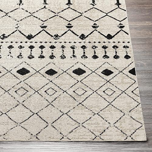 Mark&Day Washable Area Rugs, 7ft Round Mary Modern Cream Area Rug, Black / Beige Carpet for Living Room, Bedroom or Kitchen (6'7" Round, Machine Washable)