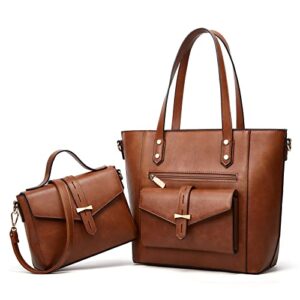 keepop women 2pcs tote handbag set leather shoulder purse large capacity work top-handle bag shopper crossbody satchel for christmas thanksgiving day