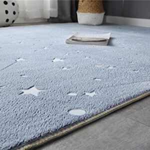 Gefosin Luminous Area Rug Glow in The Dark for Bedroom Living Room, Unique Soft Washable Modern Indoor Rugs for Children Dorm Home Decor, Blue Galaxy 6.6x6.6 Feet