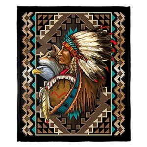 Leather Supreme Native American Chief Eagle Wolf 50x60 Soft and Plush Minky Polyester Throw Blanket