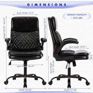 COLAMY Office Chair High Back Executive Computer Chair-Ergonomic Home Office Chair with Padded Flip-up Arms, Adjustable Height and Tilt Lock, Swivel Task Chair with Thick Leather for Comfort, Black