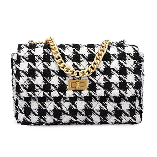 AyTotoro Women Houndstooth Purse and Handbag Ladies Fashion Shoulder Bag PU Leather Woolen Cloth Crossbody Bag Satchel (Black)