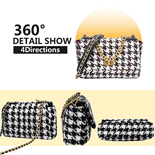 AyTotoro Women Houndstooth Purse and Handbag Ladies Fashion Shoulder Bag PU Leather Woolen Cloth Crossbody Bag Satchel (Black)