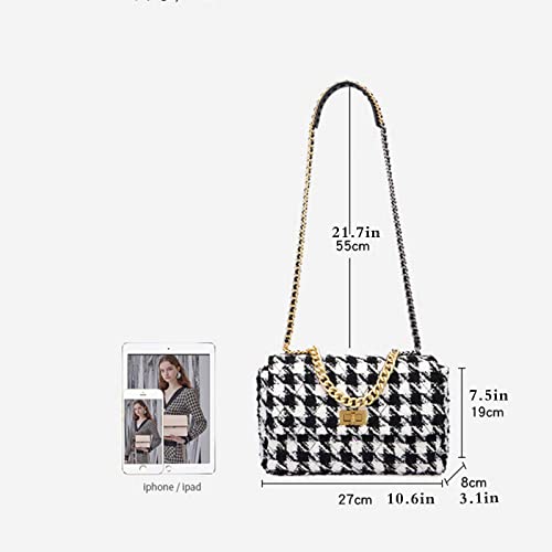 AyTotoro Women Houndstooth Purse and Handbag Ladies Fashion Shoulder Bag PU Leather Woolen Cloth Crossbody Bag Satchel (Black)