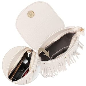 Hoce Women PU Leather Mini Hobo Fringe Tassel Crossbody Bag Vintage Tassel Shoulder Bag, White