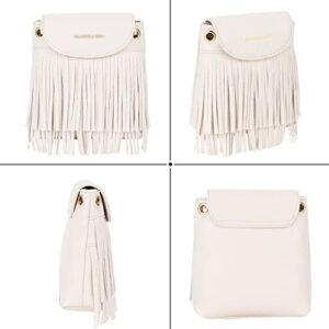 Hoce Women PU Leather Mini Hobo Fringe Tassel Crossbody Bag Vintage Tassel Shoulder Bag, White