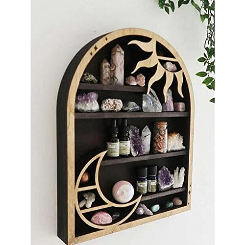 MASNLYE Wall Storage Shelves Crystal Hanging Shelf for Crystals Display Shelf Wooden Gothic Shelf Home Decor Storage Rack Organizer