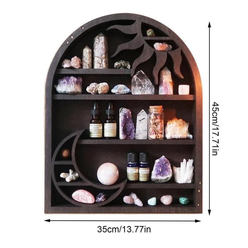 MASNLYE Wall Storage Shelves Crystal Hanging Shelf for Crystals Display Shelf Wooden Gothic Shelf Home Decor Storage Rack Organizer