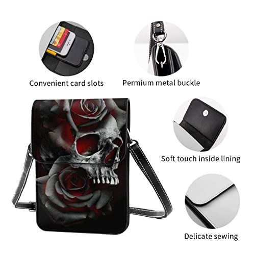 Small Crossbody Bags for Women Gothic Skull Rose Face Lightweight Cell Phone Purse