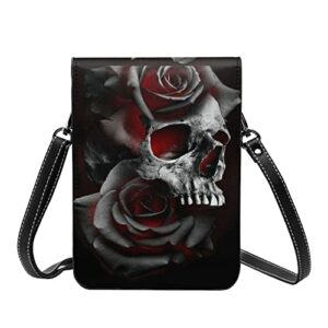 Small Crossbody Bags for Women Gothic Skull Rose Face Lightweight Cell Phone Purse