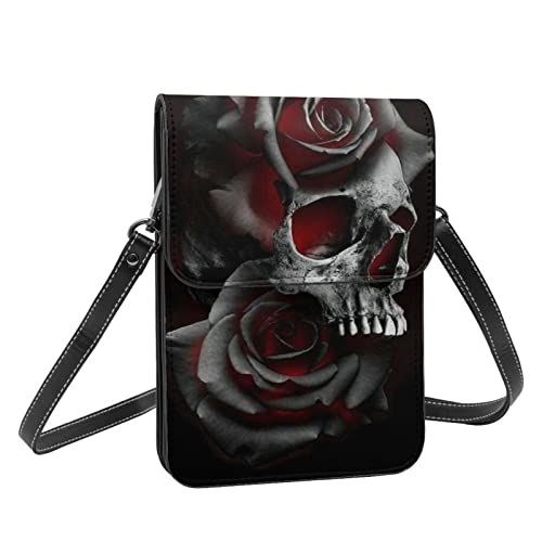 Small Crossbody Bags for Women Gothic Skull Rose Face Lightweight Cell Phone Purse