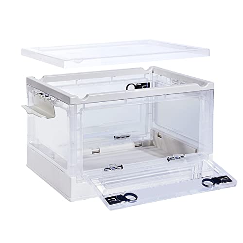 Flycoin Storage Bins with Lids,Large Organization and Storage with Wheels,Double Doors Plastic Foldable Box, Clear Stackable Closet Storage Bins, Toy Storage,Plastic Storage Cubes Cart