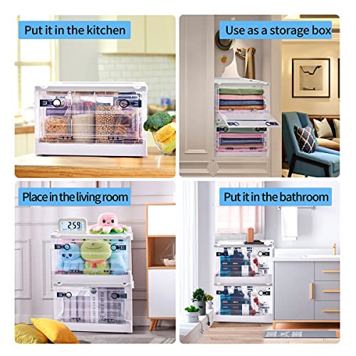 Flycoin Storage Bins with Lids,Large Organization and Storage with Wheels,Double Doors Plastic Foldable Box, Clear Stackable Closet Storage Bins, Toy Storage,Plastic Storage Cubes Cart