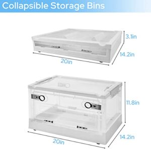 Flycoin Storage Bins with Lids,Large Organization and Storage with Wheels,Double Doors Plastic Foldable Box, Clear Stackable Closet Storage Bins, Toy Storage,Plastic Storage Cubes Cart