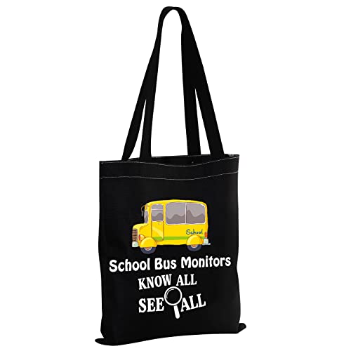 MBMSO School Bus Monitor Tote Bag School Bus Monitors Know all See all Bag Bus Driver Appreciation Gifts Shoulder Bag (School Bus Monitor TB-black)