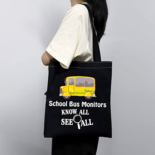 MBMSO School Bus Monitor Tote Bag School Bus Monitors Know all See all Bag Bus Driver Appreciation Gifts Shoulder Bag (School Bus Monitor TB-black)