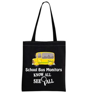 MBMSO School Bus Monitor Tote Bag School Bus Monitors Know all See all Bag Bus Driver Appreciation Gifts Shoulder Bag (School Bus Monitor TB-black)