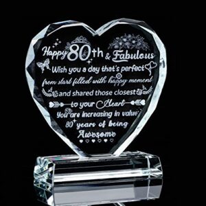 80th birthday gifts for women mom, happy 80 years old gifts ideas for female grandma, glass love heart engraved keepsake presents for her wife