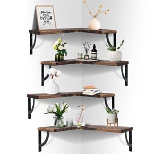 ancen corner floating shelves set of 4 wall mounted wooden storage display wall shelves decor for living room, bathroom, kitchen, bedroom, nursery room,garage and office