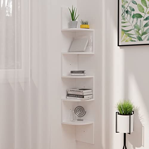 VanTook Wall Mount Floating Corner Shelf, 5-Tier Radial Wall Shelves, Easy to Install Tiered Wall Storage Organizer for Bedrooms, Bathrooms, Kitchen, Offices and Living Rooms - High Gloss White