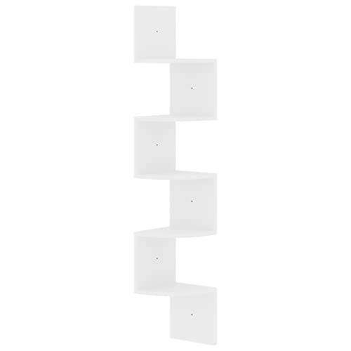 VanTook Wall Mount Floating Corner Shelf, 5-Tier Radial Wall Shelves, Easy to Install Tiered Wall Storage Organizer for Bedrooms, Bathrooms, Kitchen, Offices and Living Rooms - High Gloss White