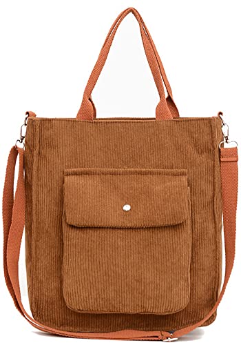 Corduroy Crossbody Bag for Women Girls,Casual Satchel Bag Large Capacity Corduroy Small Tote Bag for Work & School