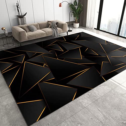 Modern European Style Black Gold Irregular Area Rug, Indoor Non-Slip Rug for Room Sofa Living Room Mat Bedroom Home Decor Floor Mats-4x6ft